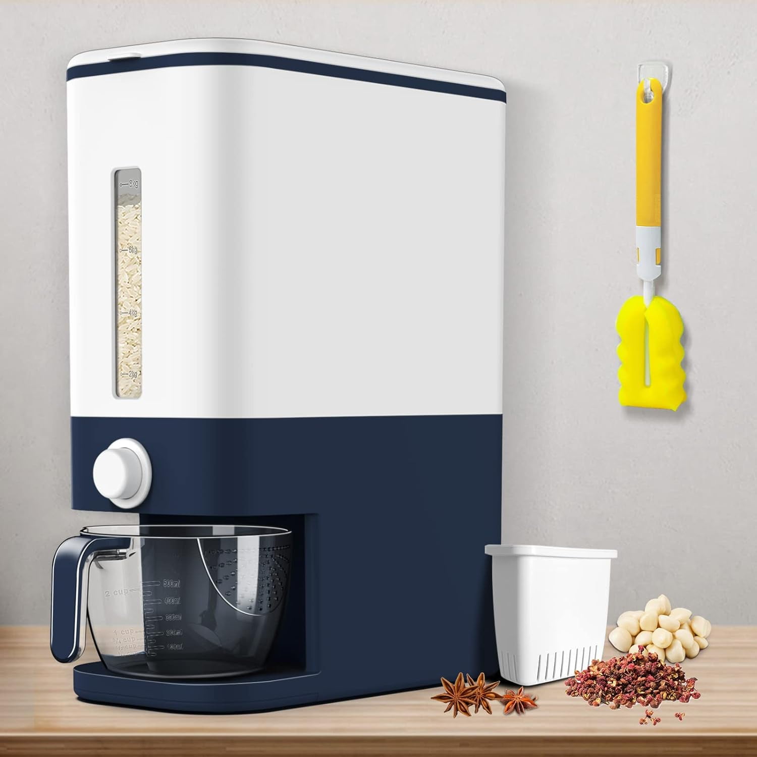 Rice Dispenser, 22-25 Lbs Rice Container with Measuring Cup, Upgraded ...