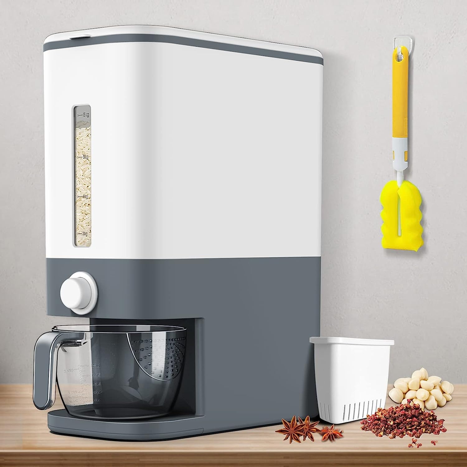 Rice Dispenser, 22-25 Lbs Rice Container with Measuring Cup, Upgraded ...