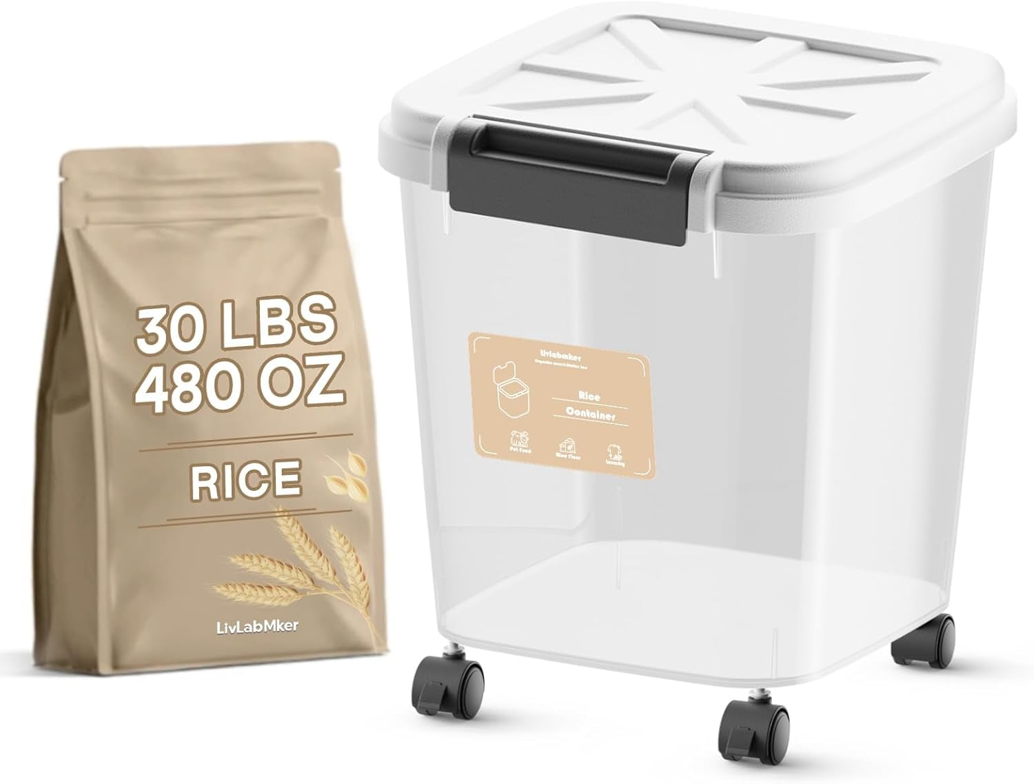 Rice Dispenser - 40-50Lbs Airtight food storage container with lids ...