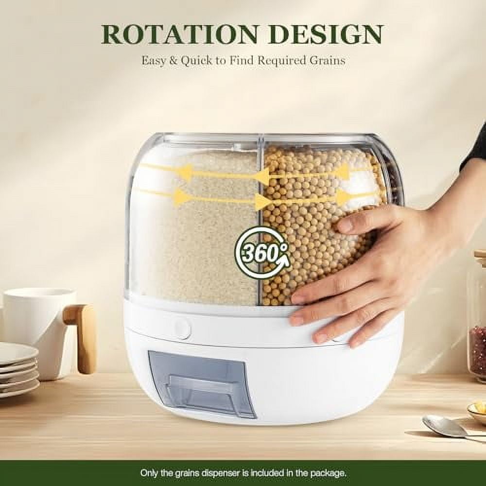 Rice Dispenser, 6 Grid 360° Rotating Rice Container Cereal Holder with ...
