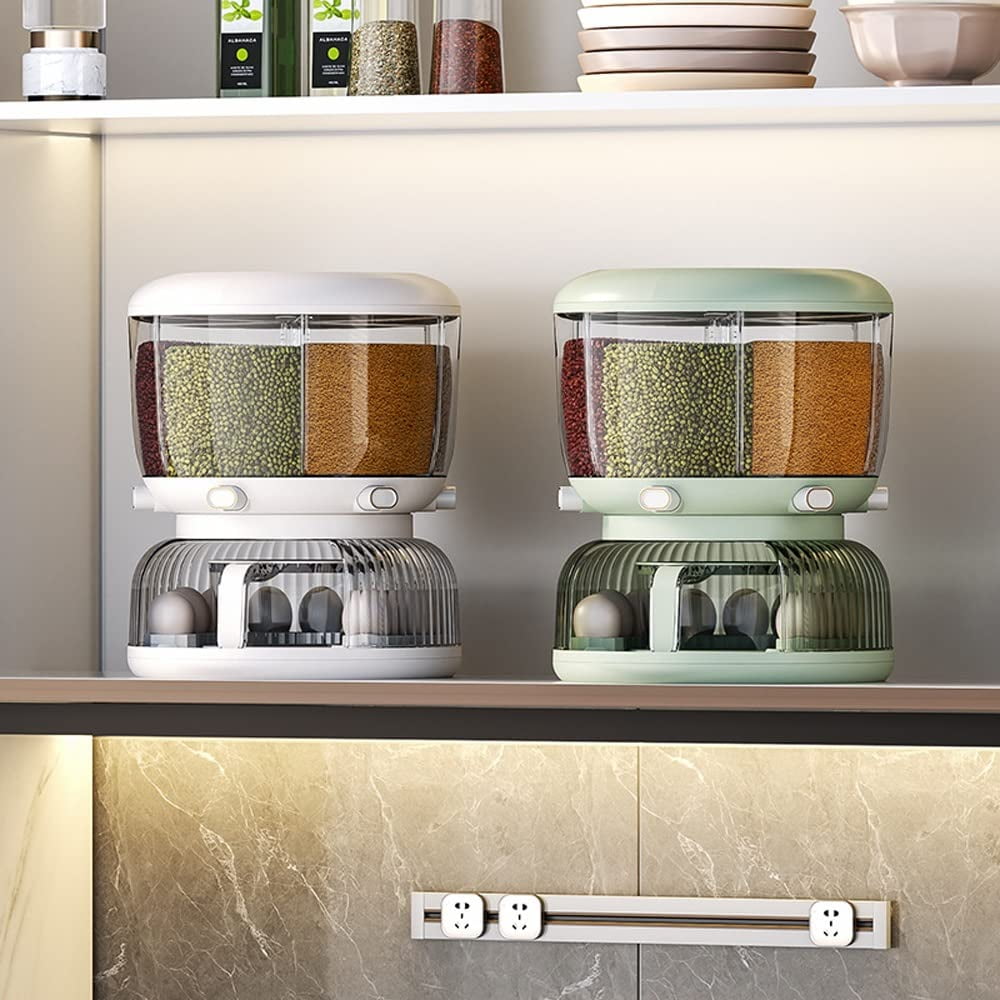 Rice Dispenser, 6-Grid Grain Dispenser, 360° Rotating Rice Dispenser ...