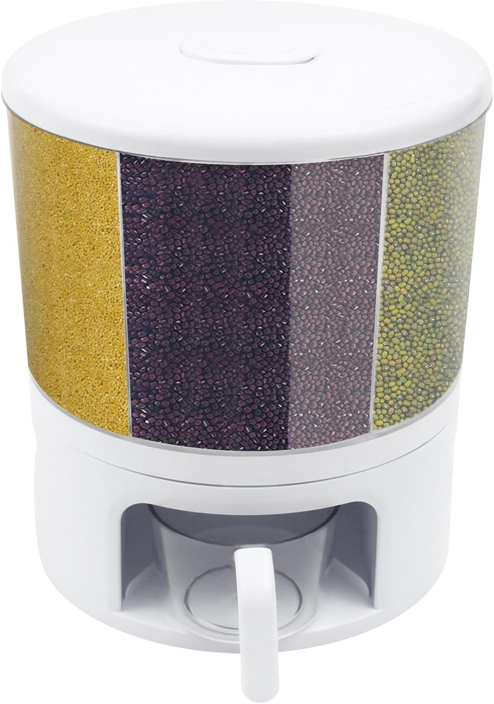 Rice Dispenser 6 Grids Dry Food Storage Containers 360° Rotating Cereal ...