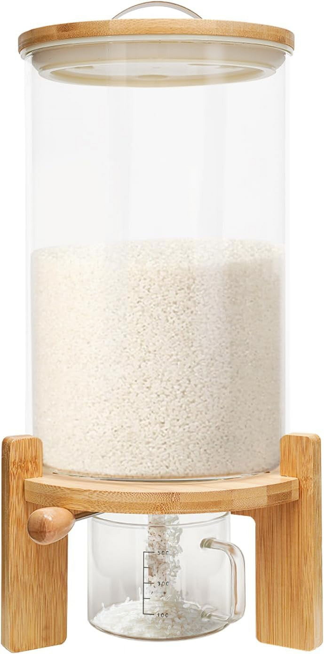 Rice Dispenser Airtight Glass Container with Bamboo Lid Flour and ...