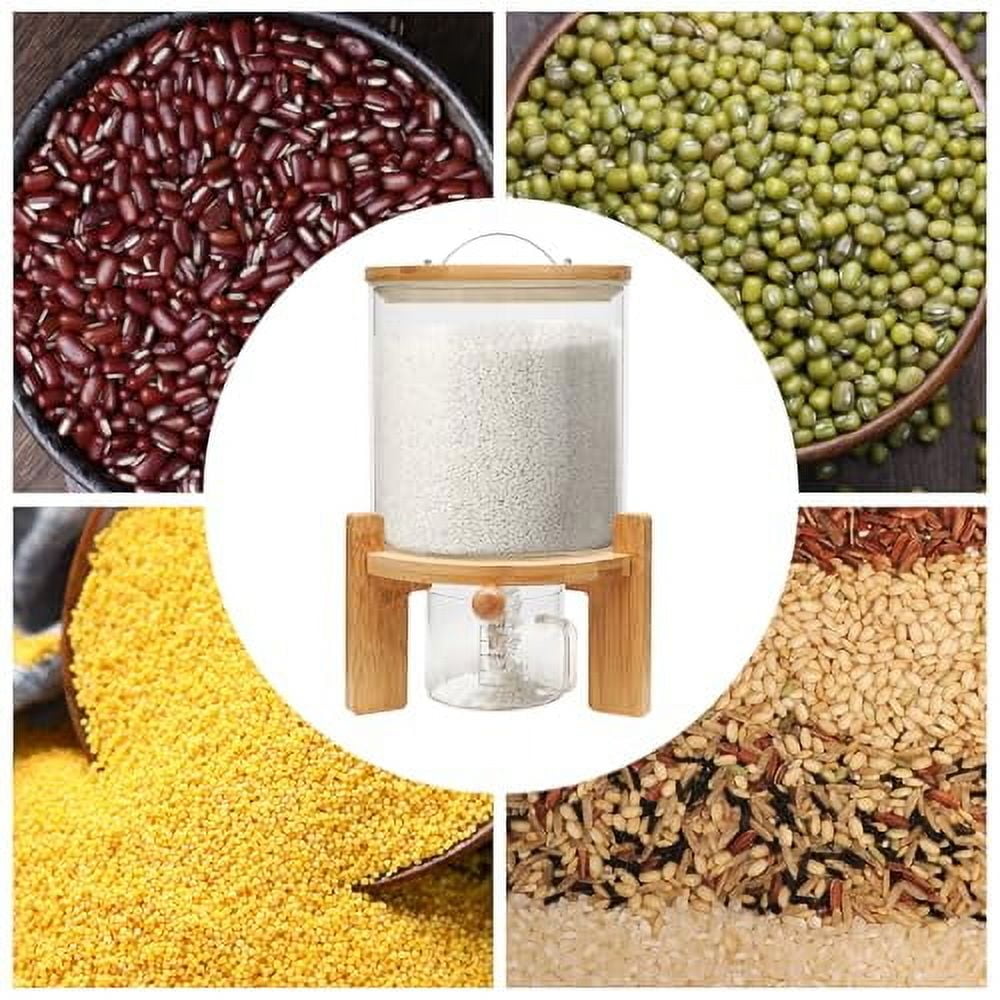 Rice Dispenser Airtight Glass Container with Bamboo Lid Flour and ...