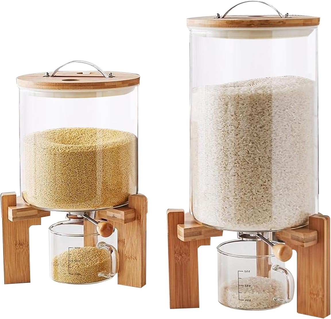 Rice Dispenser Airtight Glass Container with Bamboo Lid, Large Food ...
