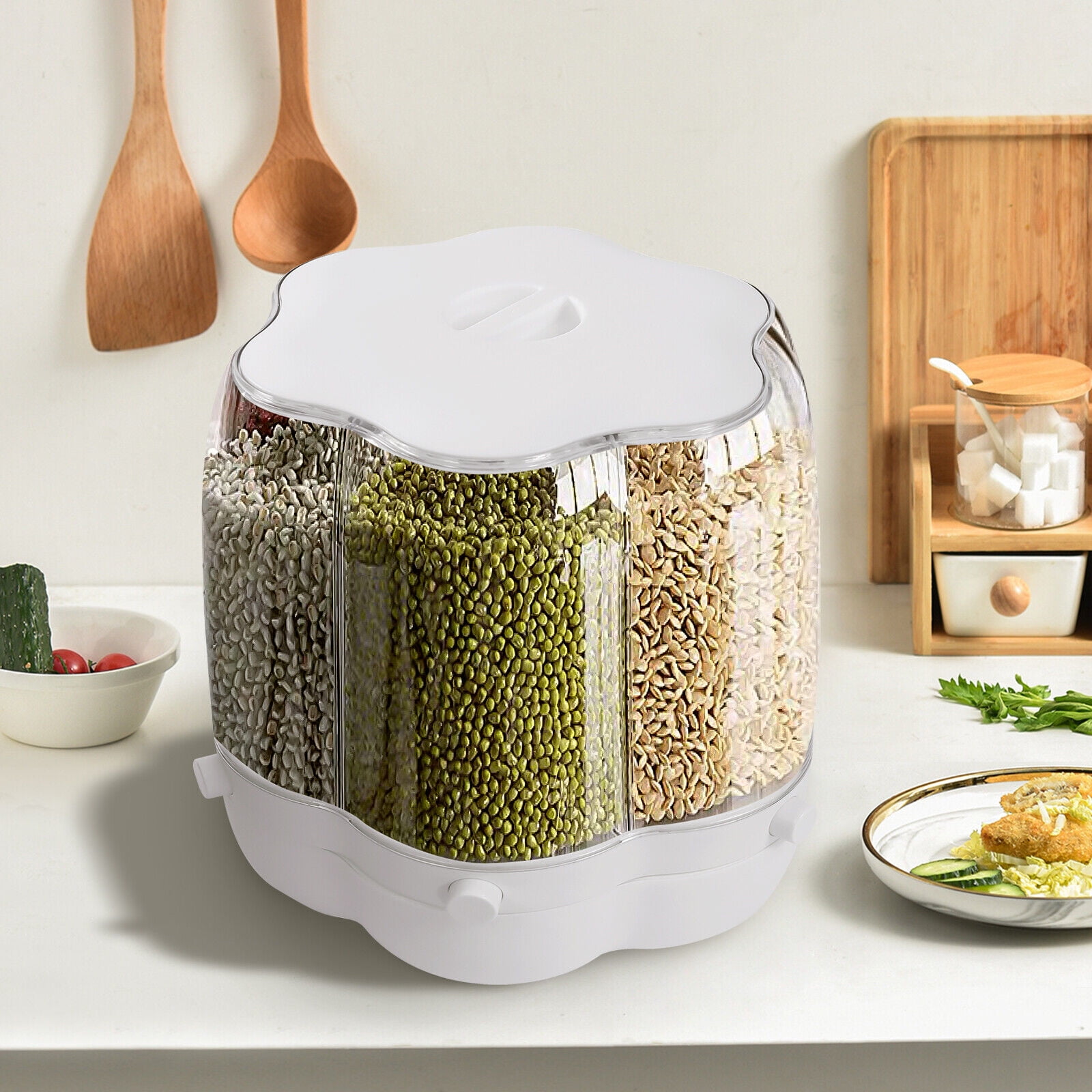 Rice Dispenser Countertop Dry Grain Storage Container Box Rotating 6 ...