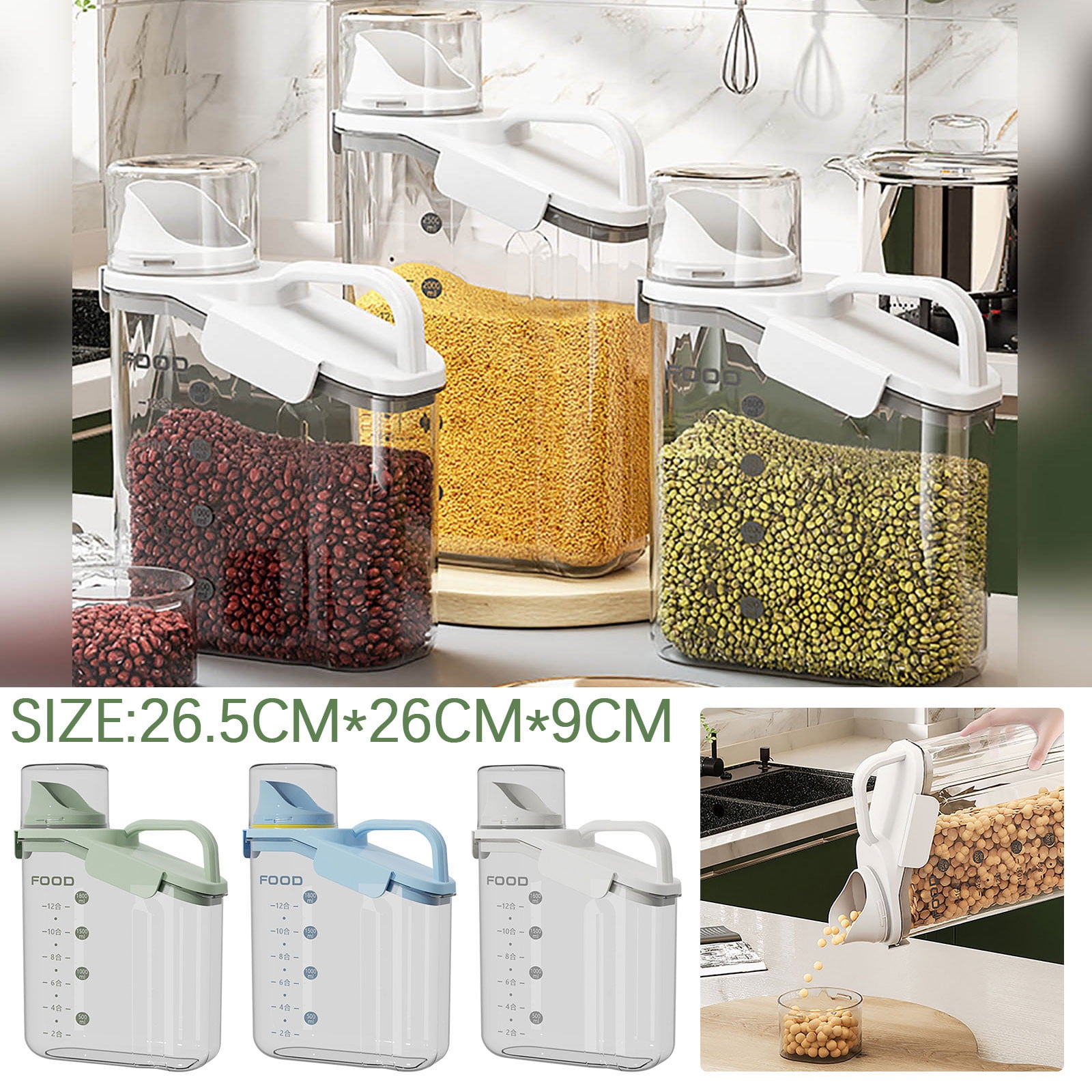 Rice Dispenser, Large Cereal Dry Food Storage Containers with Measuring ...