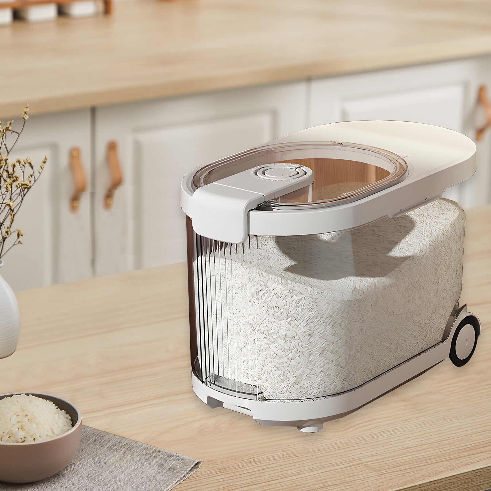 Rice Dispenser, Large Grain Container Storage with Lid Integrated Timer ...