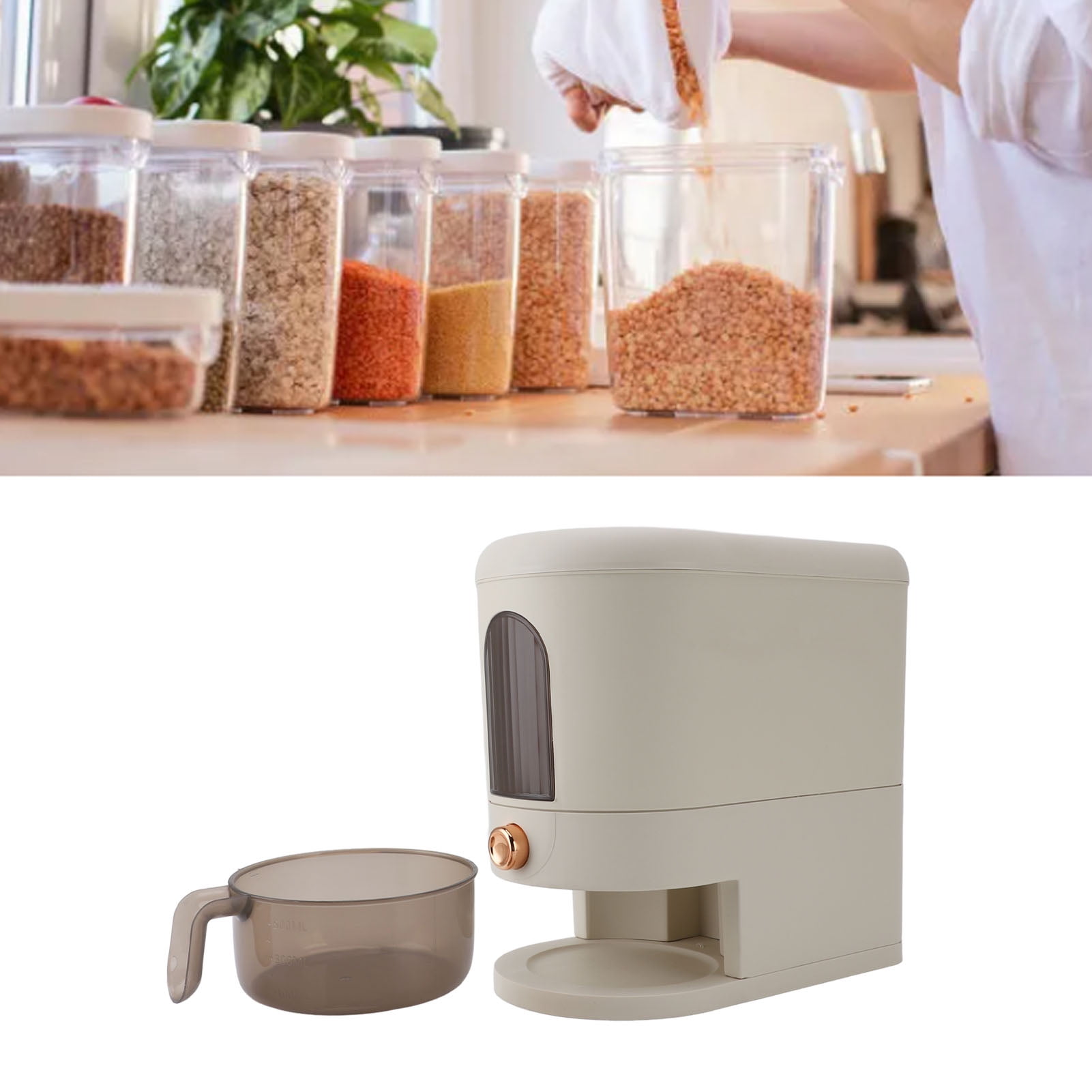 Rice Dispenser With Cup: 11lb Sealed Storage For Dry Foods, Kitchen ...