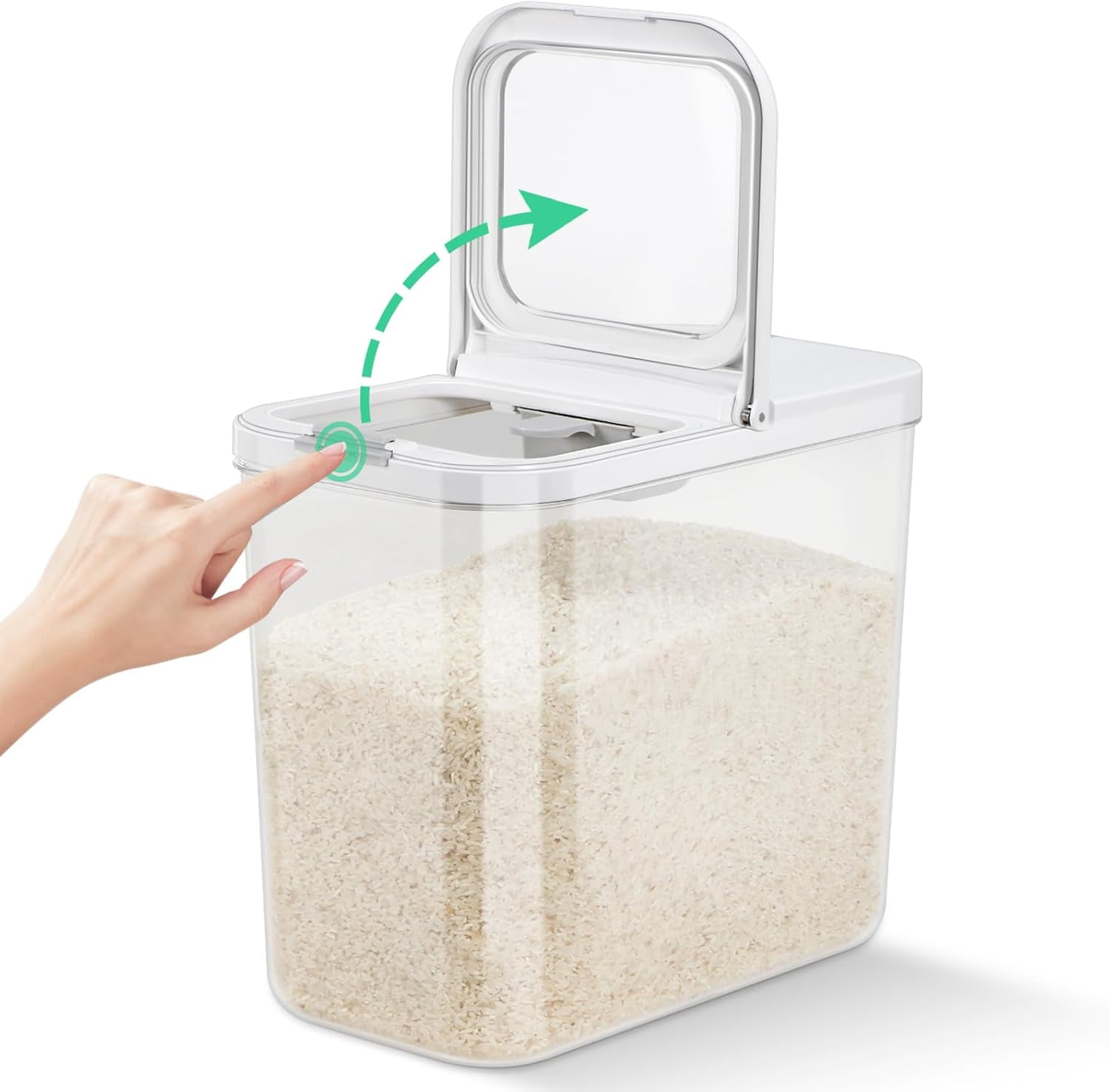 Rice Flour Storage Container with Automatic Flip-up Lid 25 Lbs | 12.68 ...
