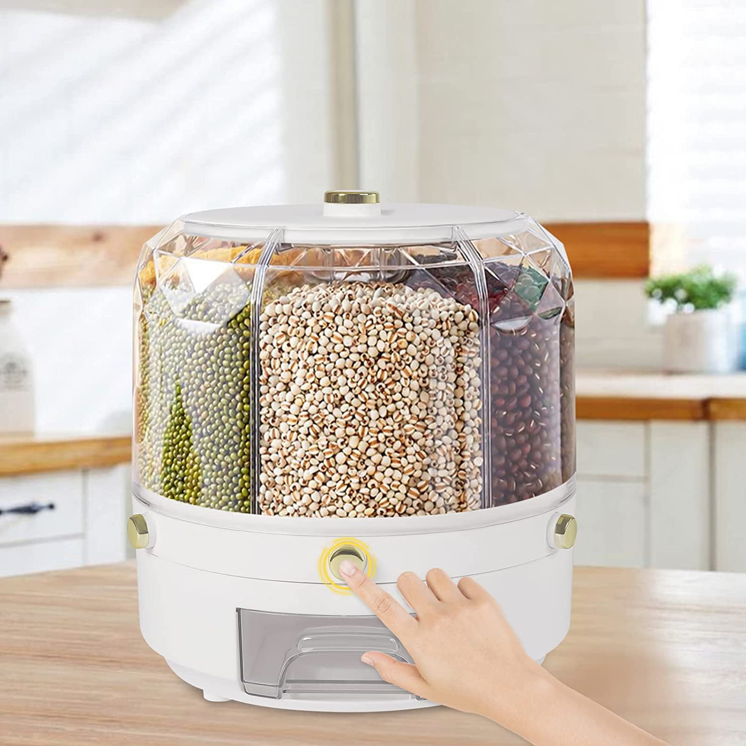 Rice Food Grain Dispenser - 6 Grid Grain Storage Container 360 ...