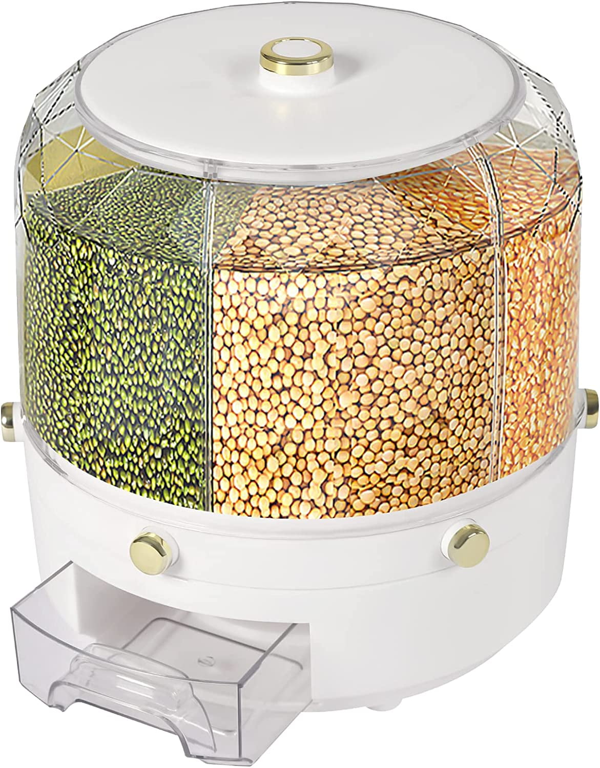 Rice Food Grain Dispenser, Dry Food Dispenser Container 6 Grid 360 ...