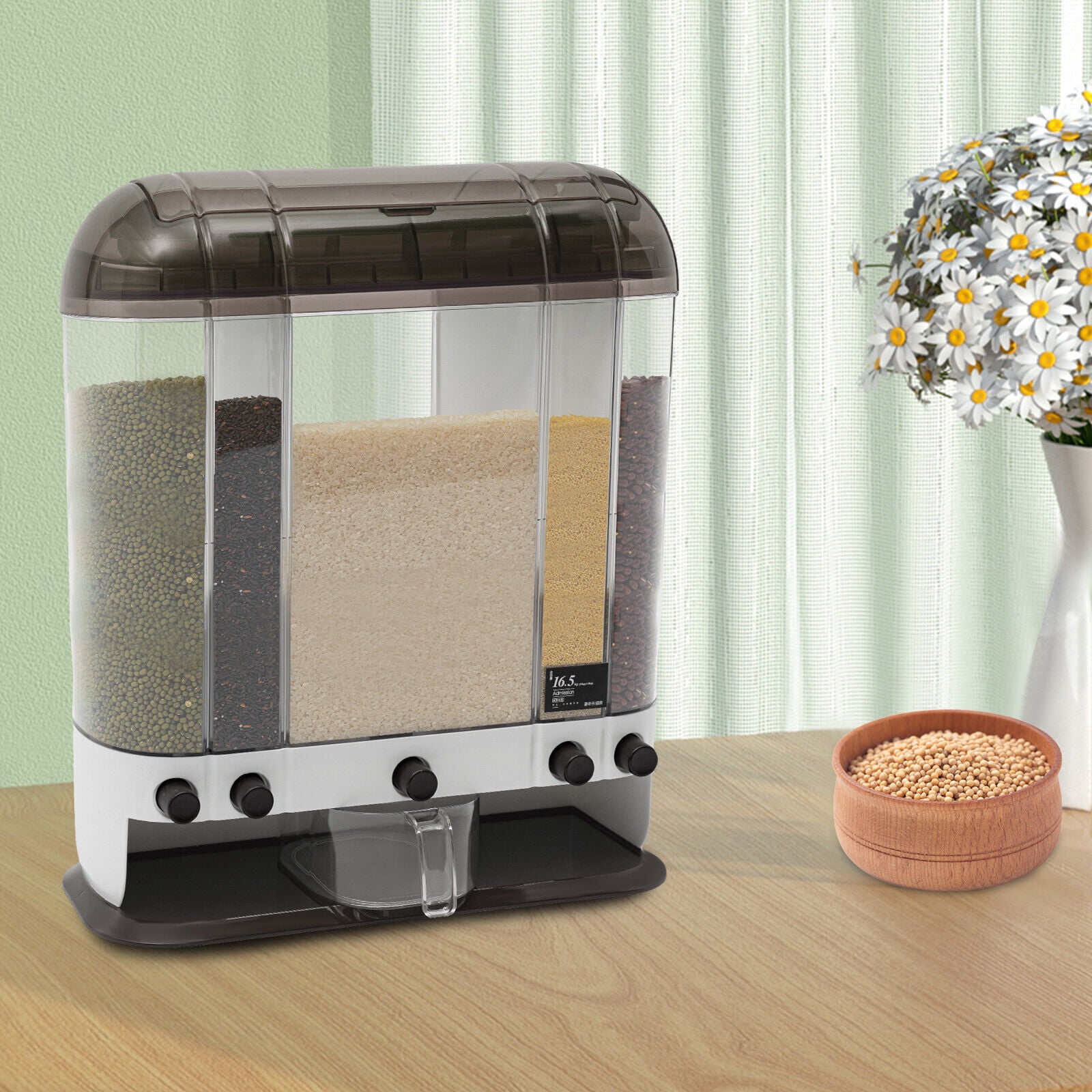 Rice Grain Container 5-Grid Cereal Dispenser Kitchen Dry Food Storage ...