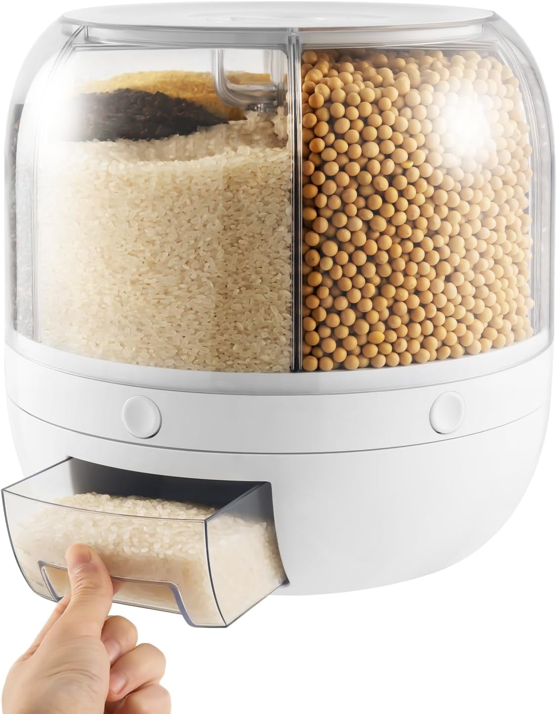 Rice Grain Dispenser, 360°Rotating 6 Grid Food Dispenser 13lbs Rice and ...