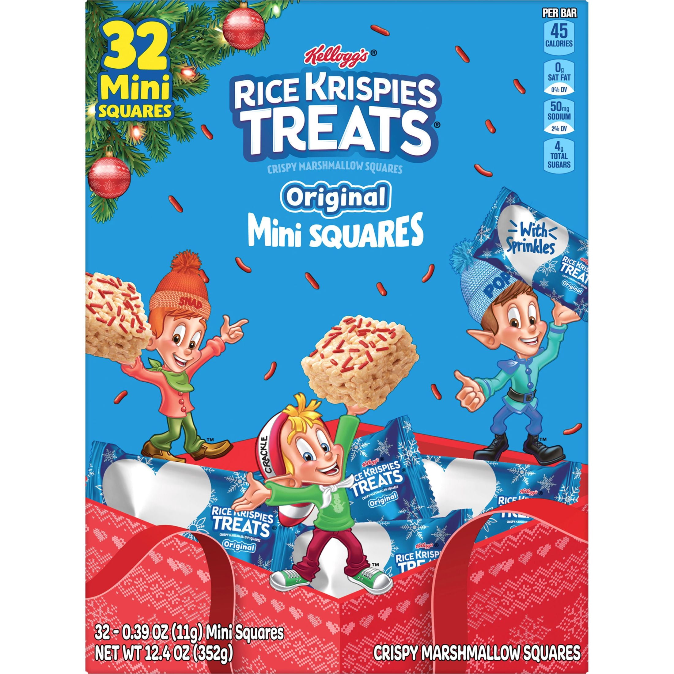 Rice Krispies Treats Holiday Mini Marshmallow Cereal Bars, 12.4 oz, 32 ...