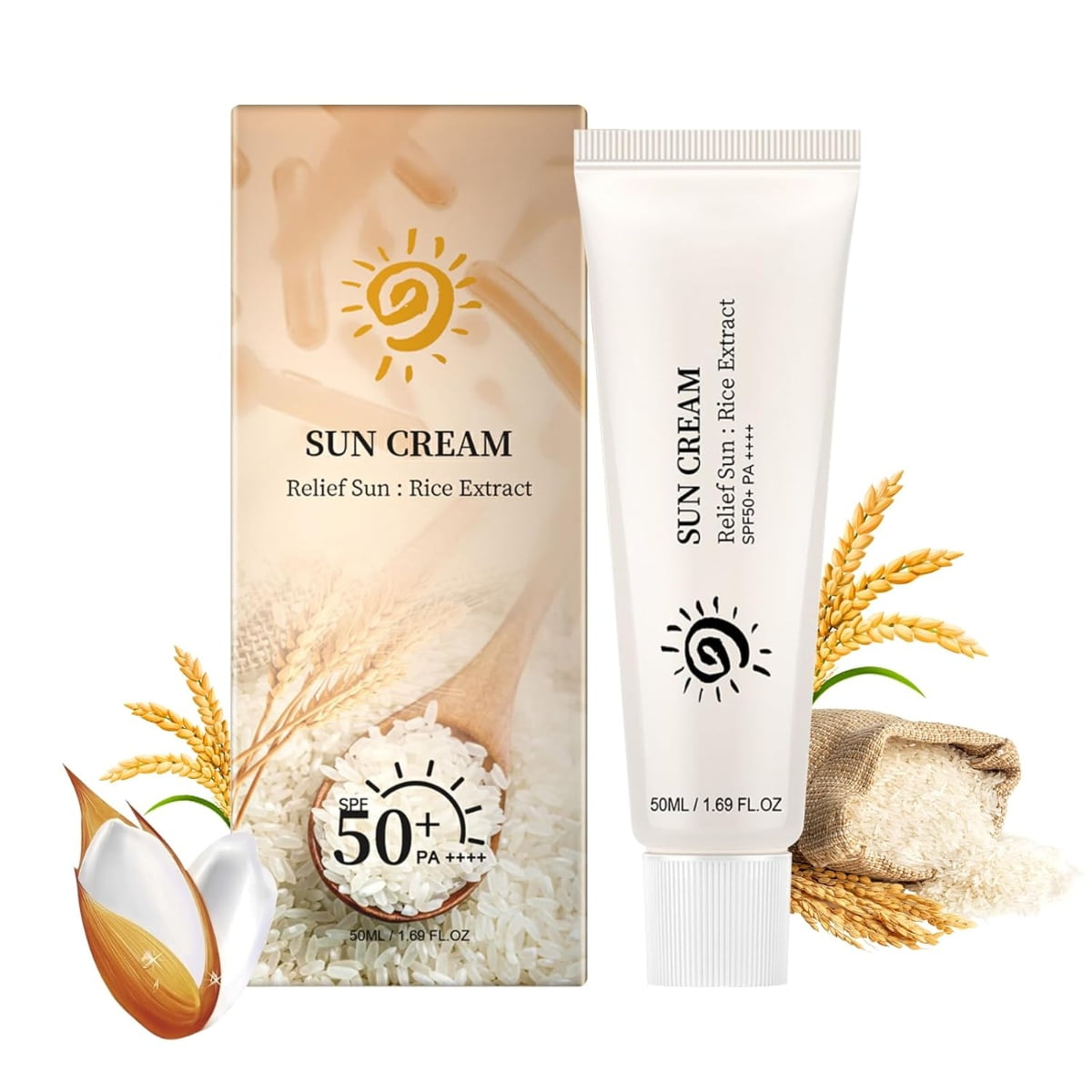Rice & Probiotics Sunscreen SPF 50, Organic Rice Sunscreen SPF50+ PA++++ for All Skin Type UV ...
