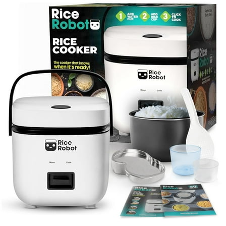 Rice Robot 4 Cup Rice Cooker, White, Compact Design, Ceramic Nonstick ...