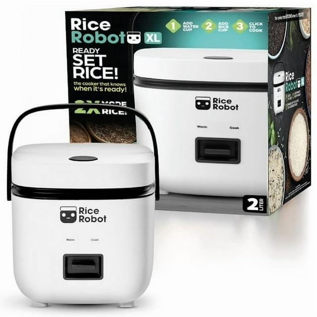 Rice Robot XL White 2QT Ceramic Nonstick Rice Cooker with Steamer Tray Click & Cook Dishwasher ...