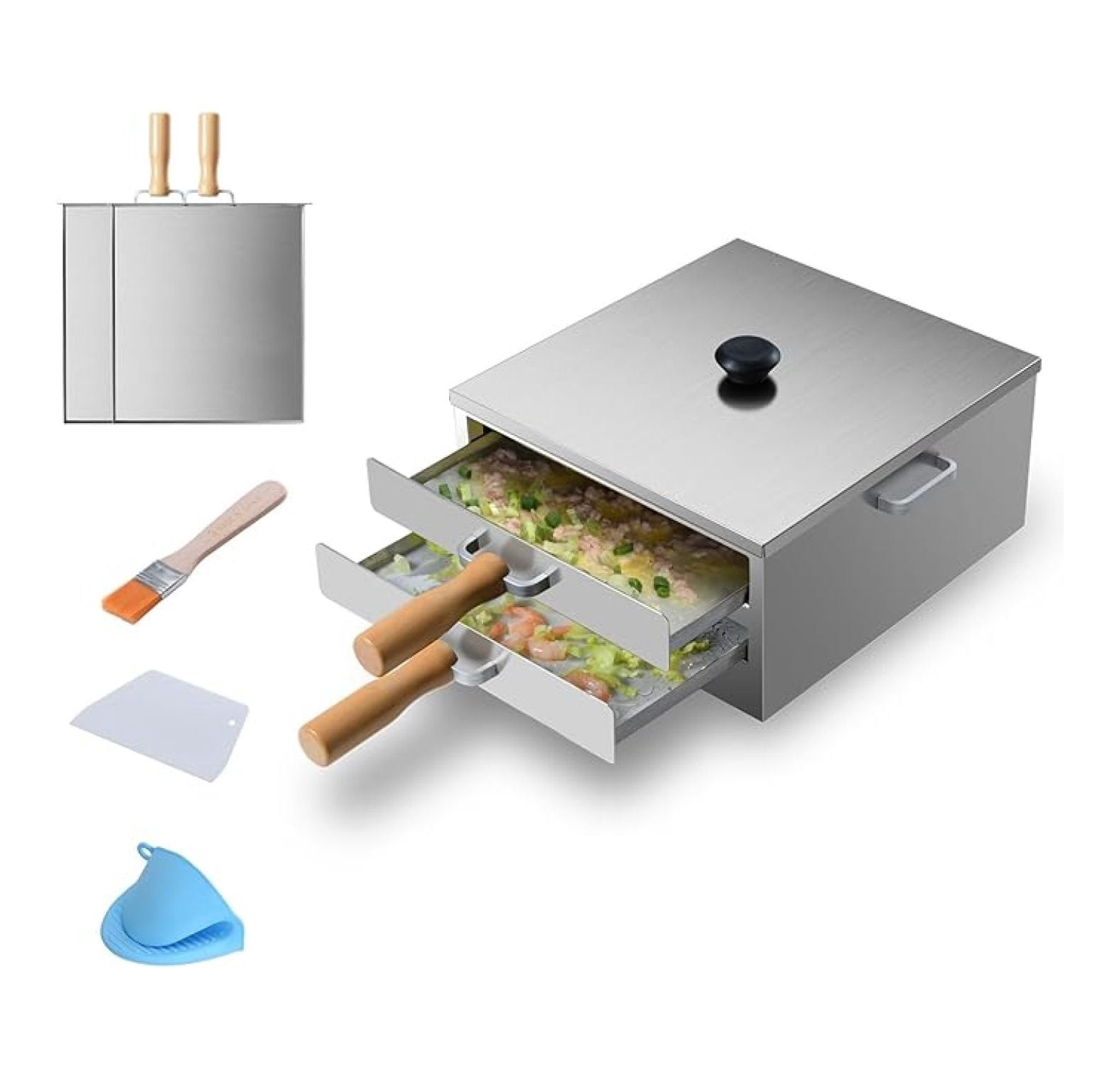 Rice Roll Steamer, Cantonese Stainless Steel 2-Tier Rice Noodles ...