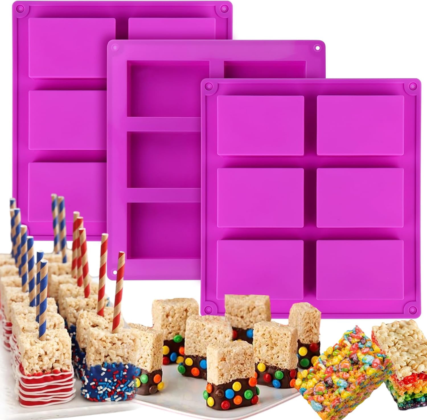 Rice Snacks Molds for Rice Krispies Treats Baking, 3pcs 6-Cavityrice ...