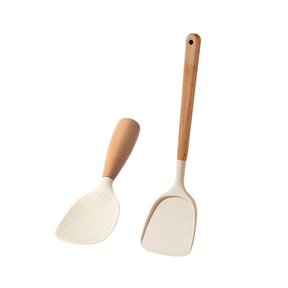 Rice Spoon with Wooden Handle Non-Stick Heat Resistant Kitchen Utensil ...