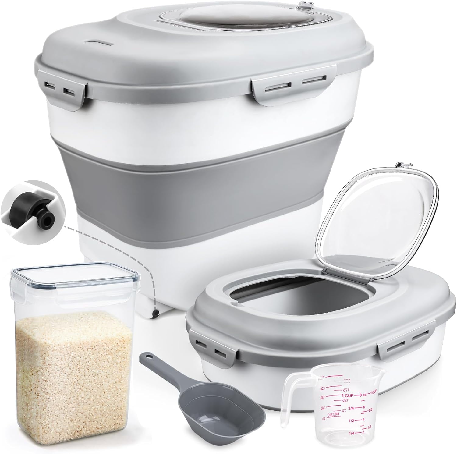 Rice Storage Bin Cereal Containers, 13-50lb Collapsible Rice Container ...