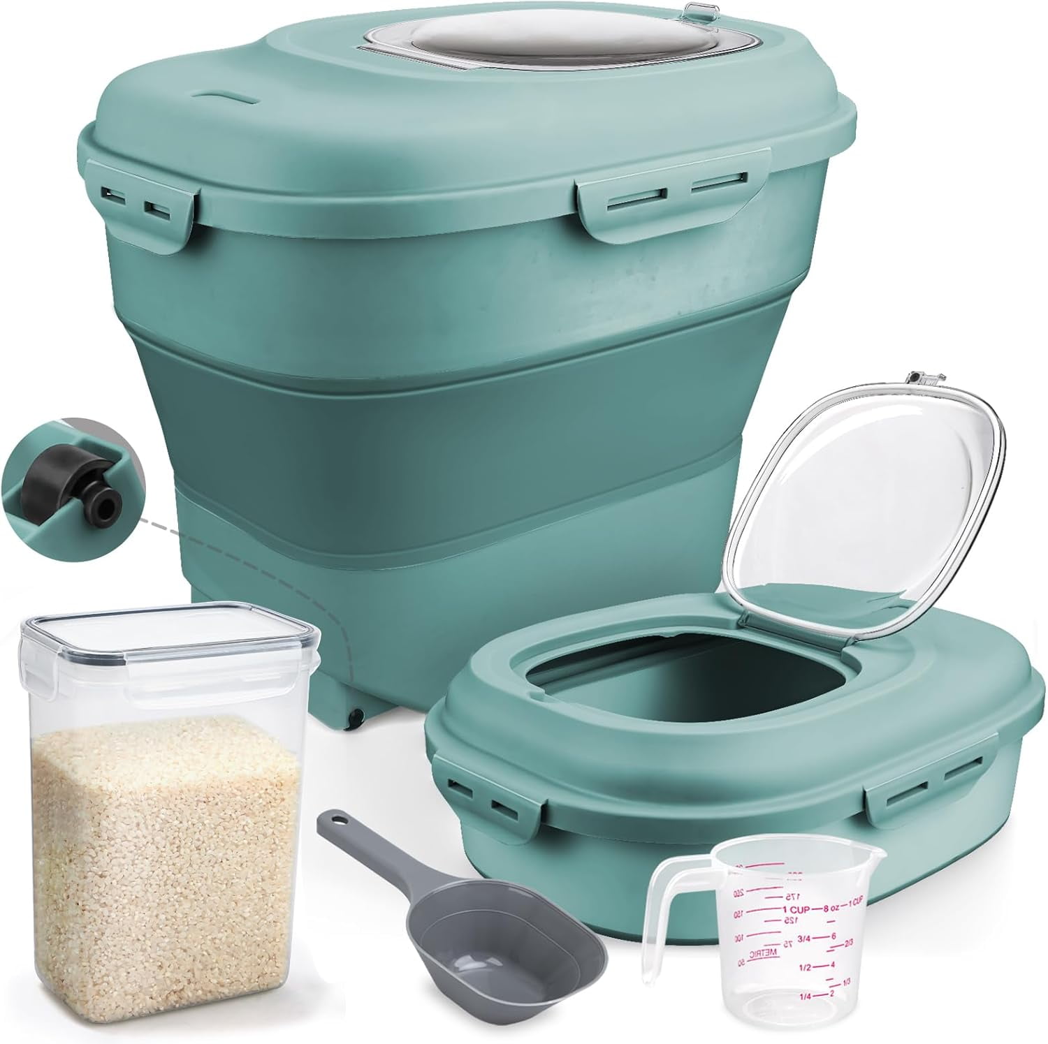 Rice Storage Bin Cereal Containers, 13-50lb Collapsible Rice Container ...