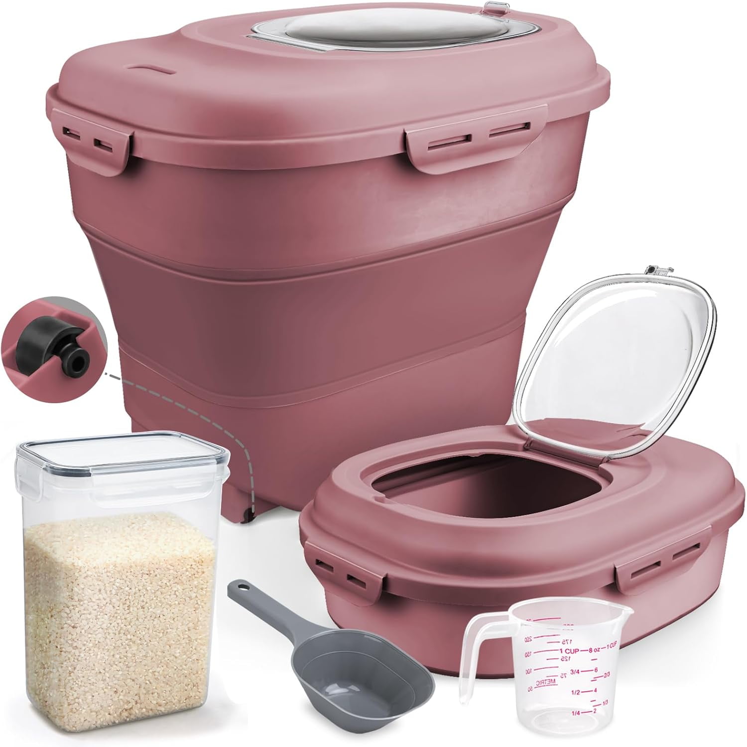 Rice Storage Bin Cereal Containers, 13-50lb Collapsible Rice Container ...