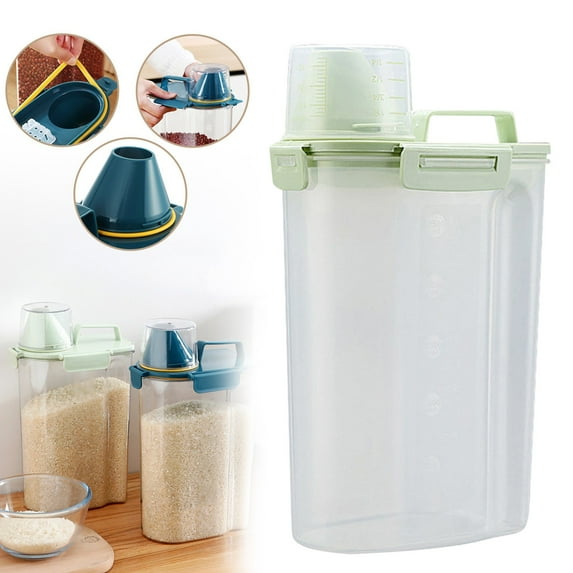 Rice Storage Cereal Container with Pour Spout, Airtight Plastic ...