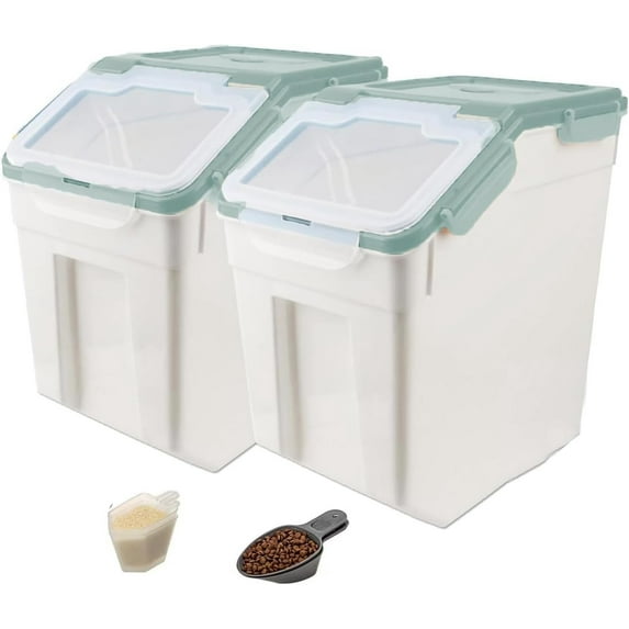 Rice Storage Container 2 Pack 50 lb Flour Storage Container with Wheels ...