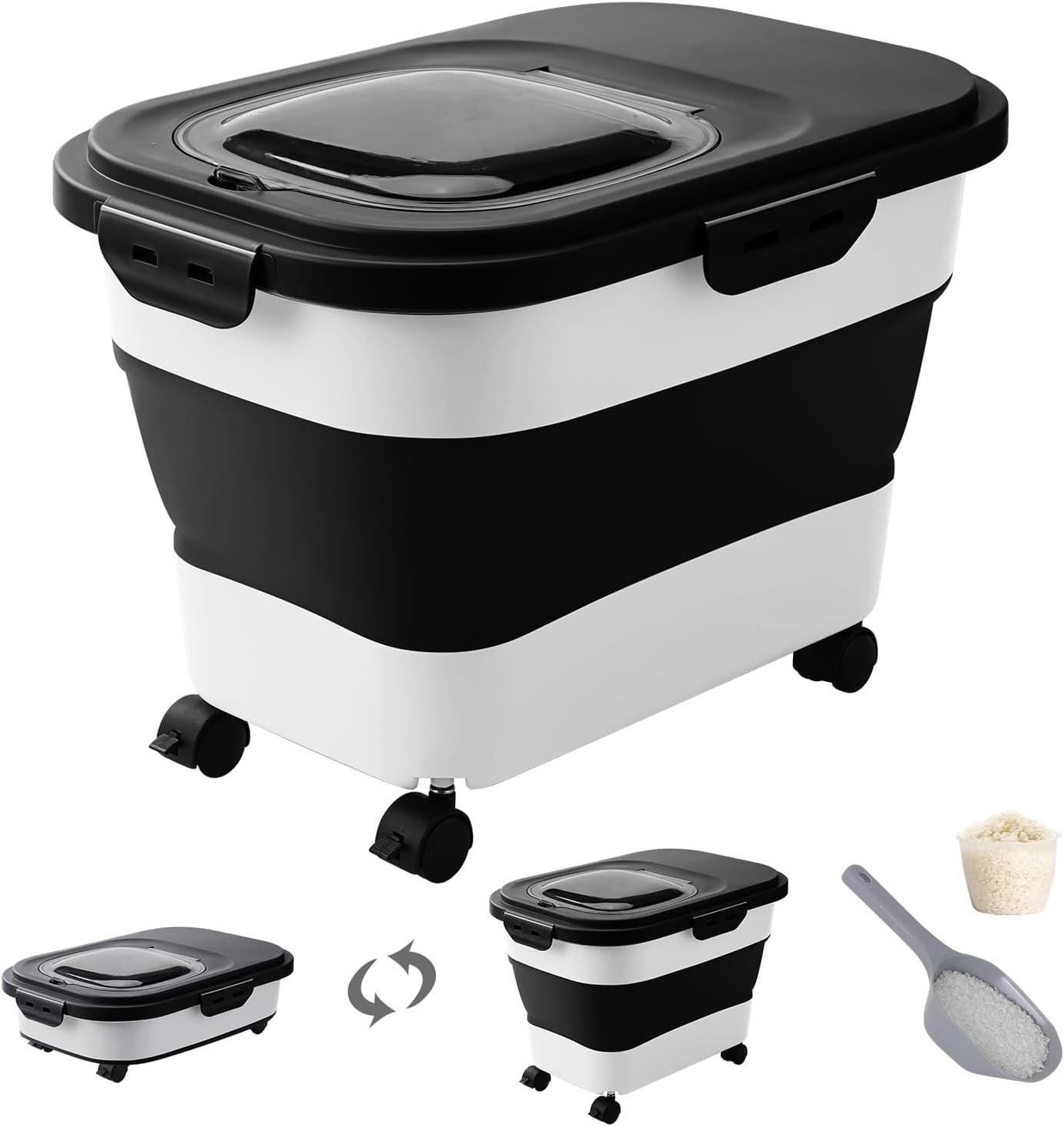 Rice Storage Container,Collapsible Food Storage Containers with Rolling ...