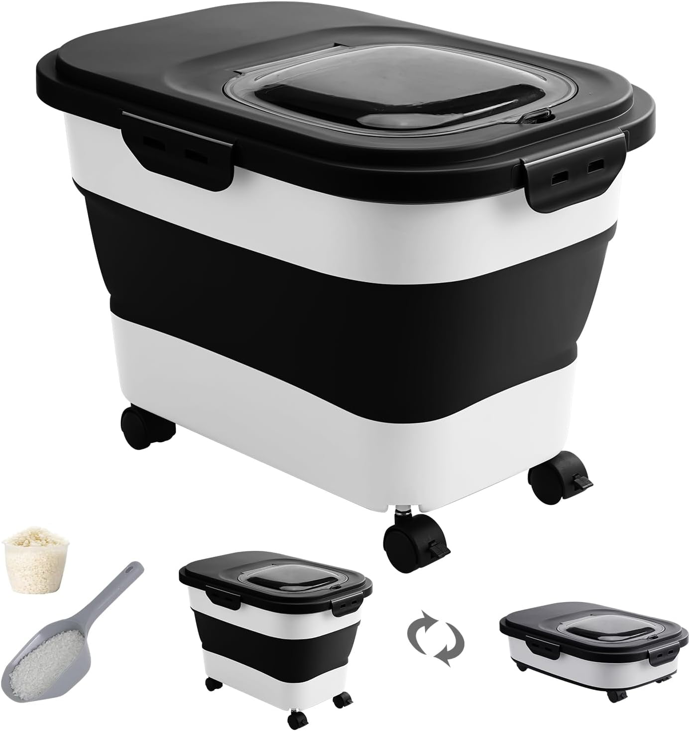 Rice Storage Container,Collapsible Food Storage Containers with Rolling ...