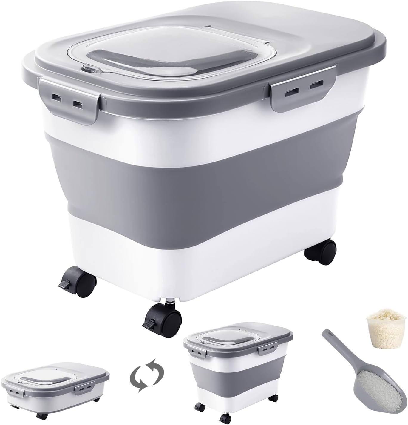 Rice Storage Container,Collapsible Food Storage Containers with Rolling ...