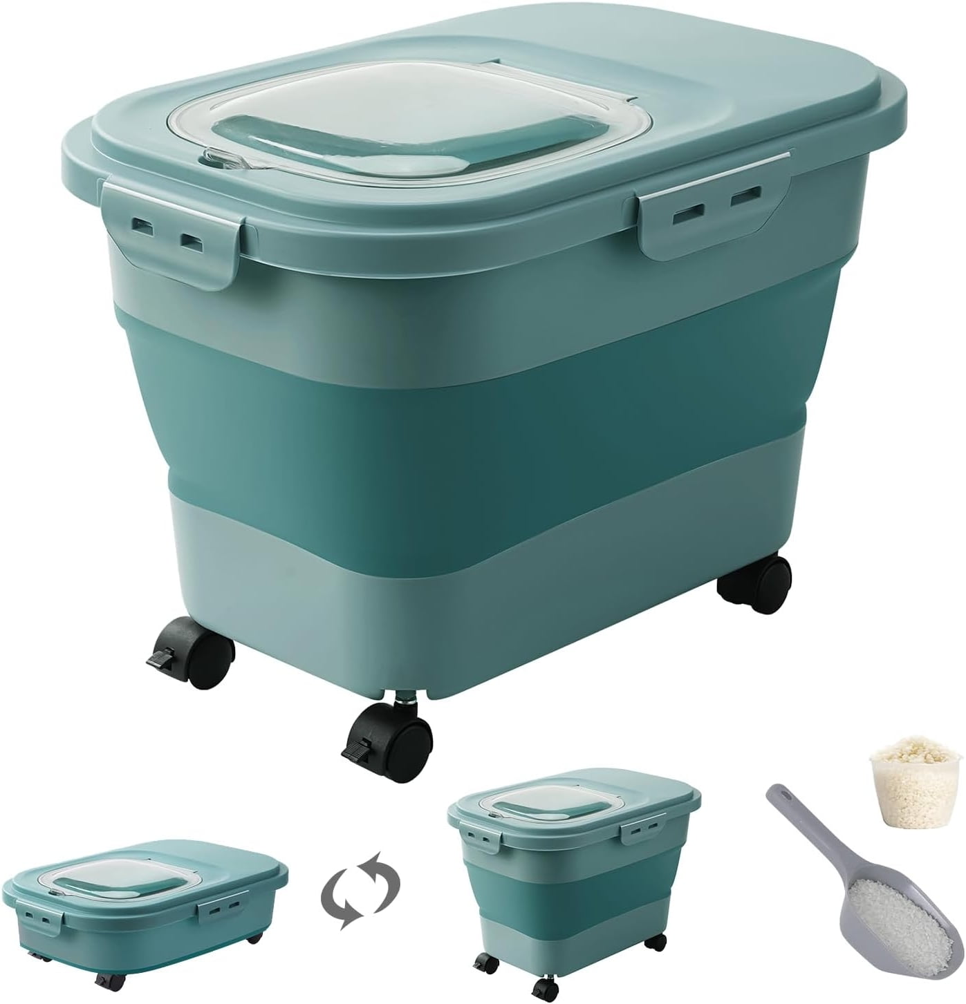 Rice Storage Container,Collapsible Food Storage Containers with Rolling ...