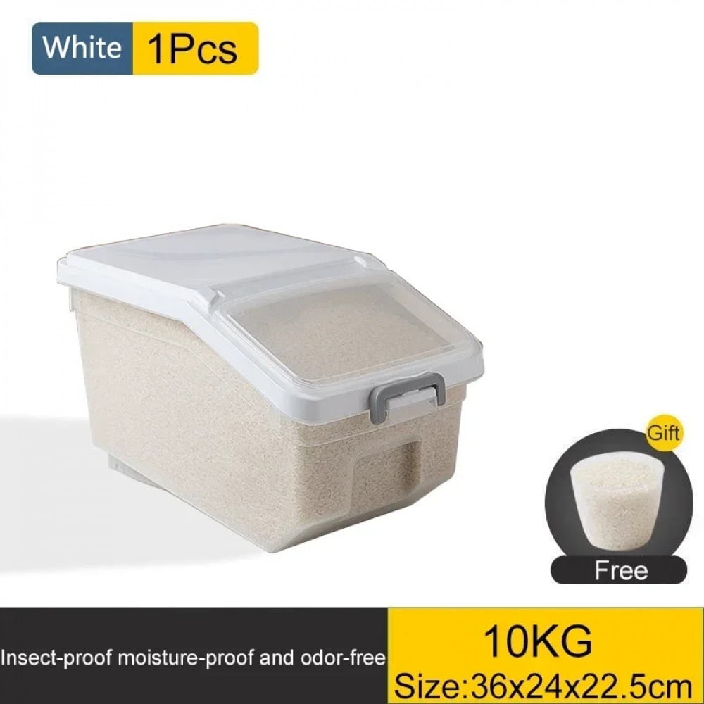 Rice Storage Container with Lid Wheels Scoop Plastic Grain Dispenser ...
