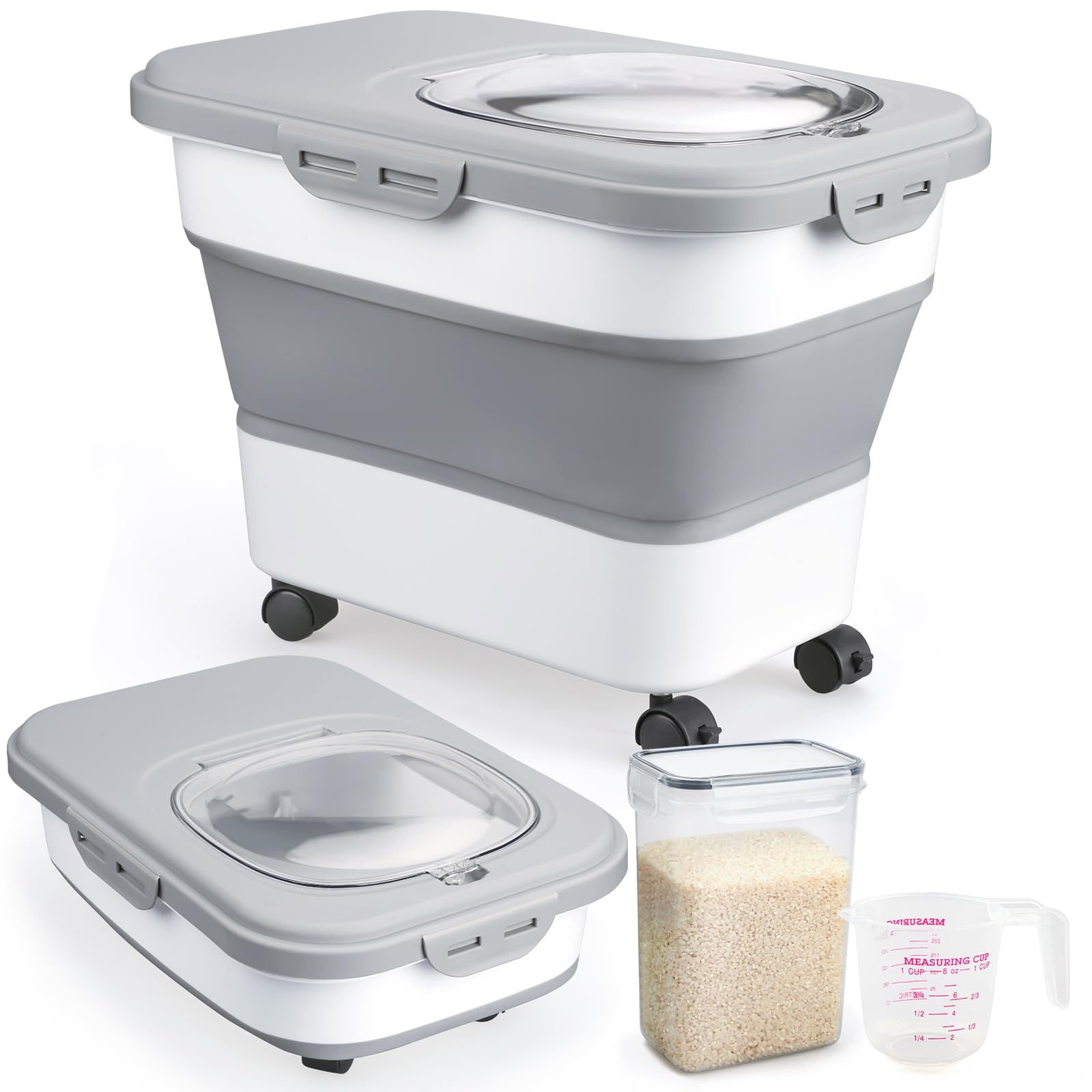 Rice Storage Containers, Collapsible 20 to 30Lbs Food Storage Bin ...