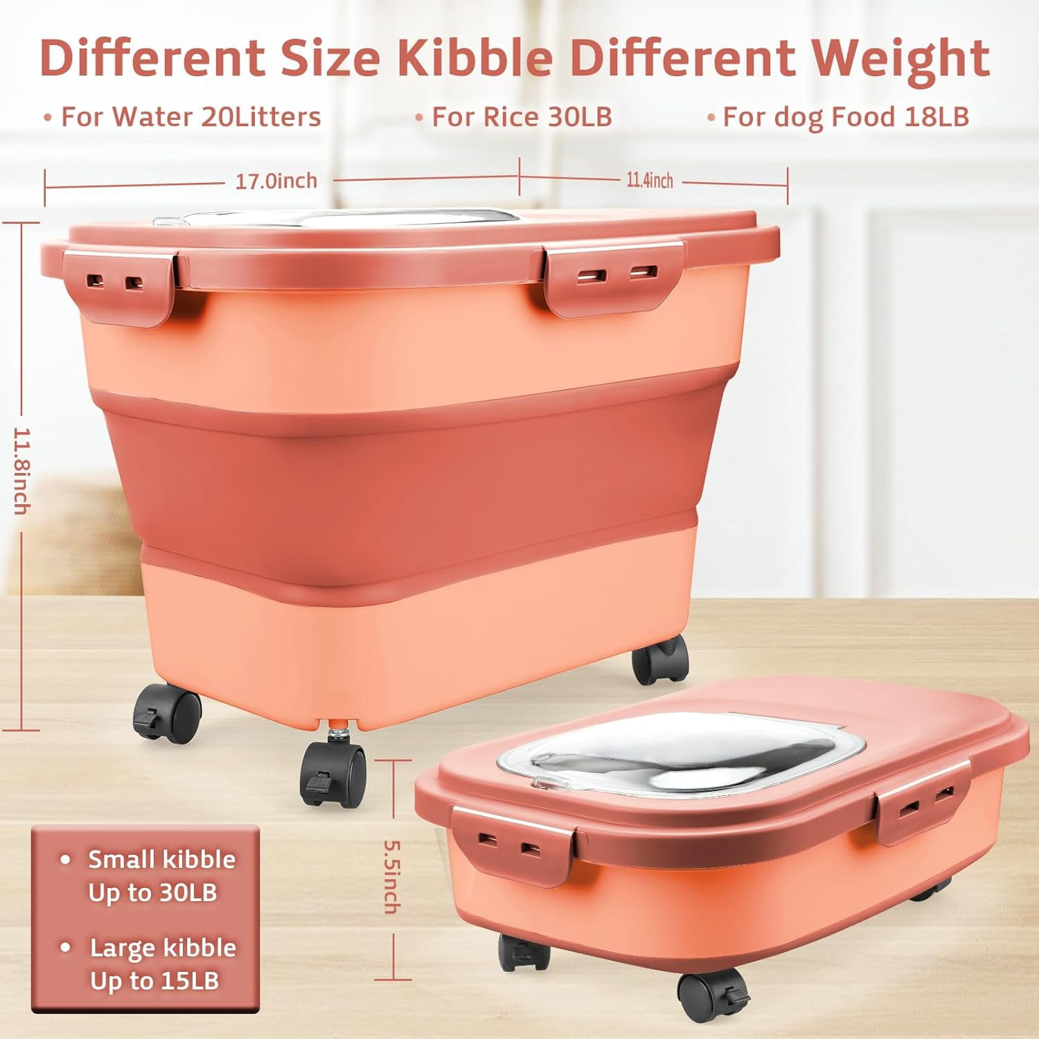 Rice Storage Containers, Collapsible 20 to 30Lbs Food Storage Bin ...