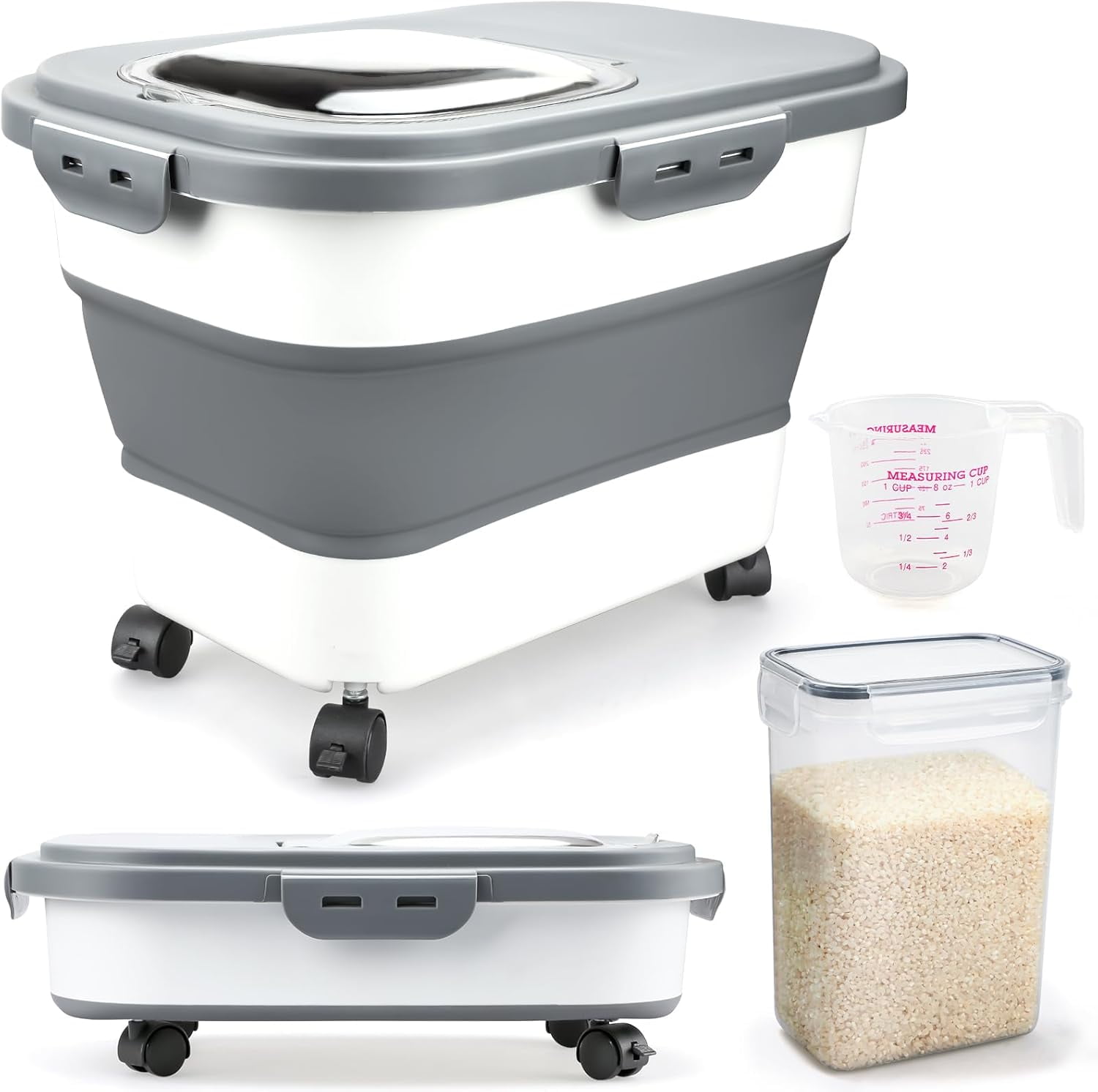 Rice Storage Containers, Collapsible 20 to 30Lbs Food Storage Bin ...