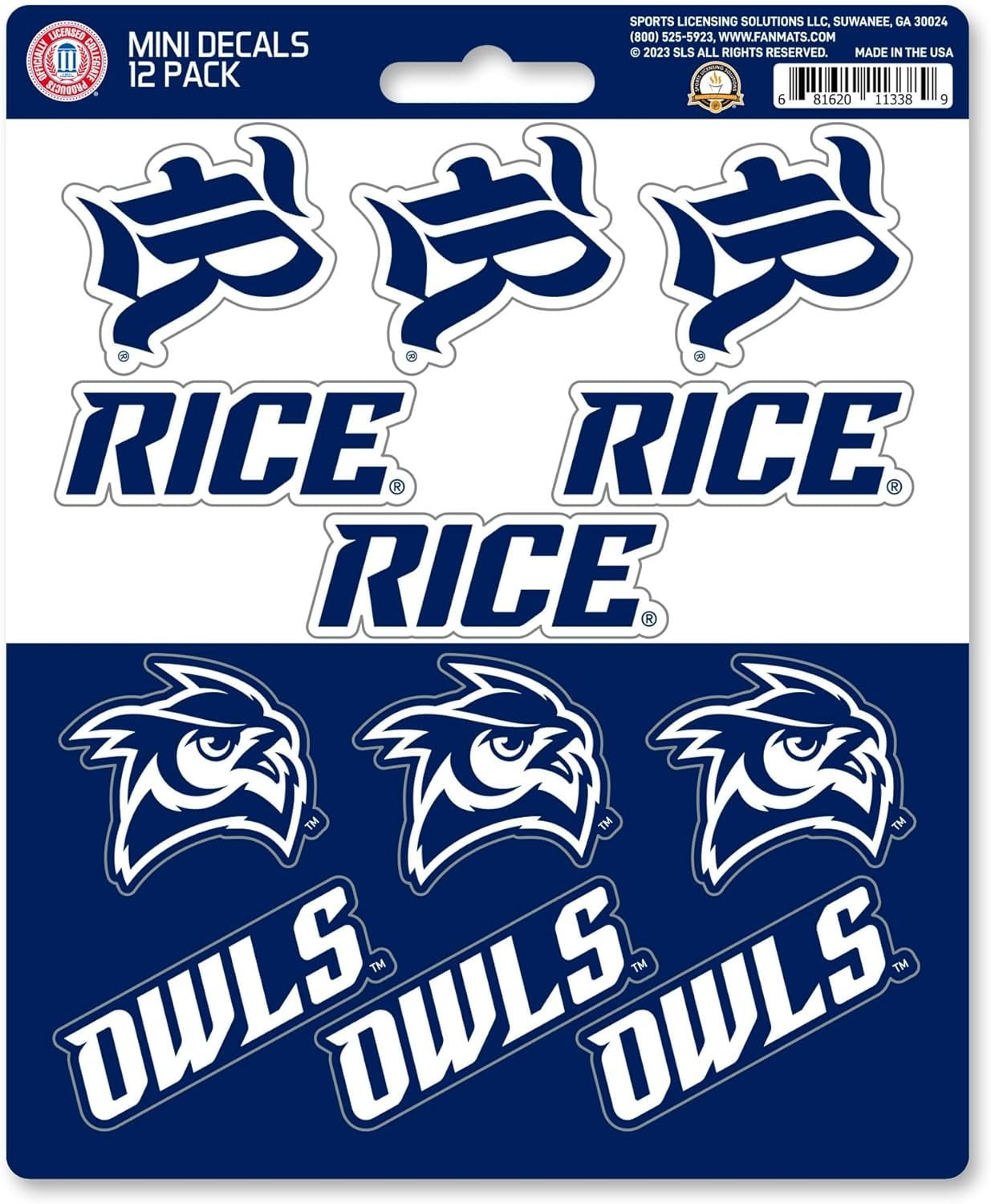 Rice University Owls 12-Piece Mini Decal Sticker Set, 5x6 Inch Sheet ...