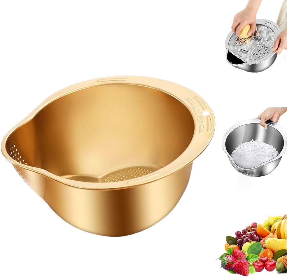 Rice Washer Strainer Bowl with Grater, 2025 Upgrade Stainless Steel ...