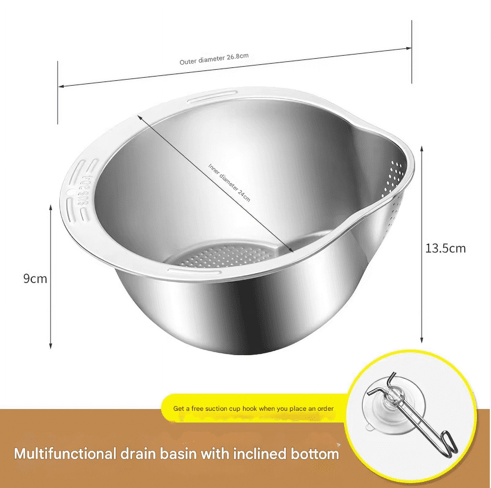 Rice Washer Strainer Bowl Stainless Steel 304 Washing Sieve Colander ...