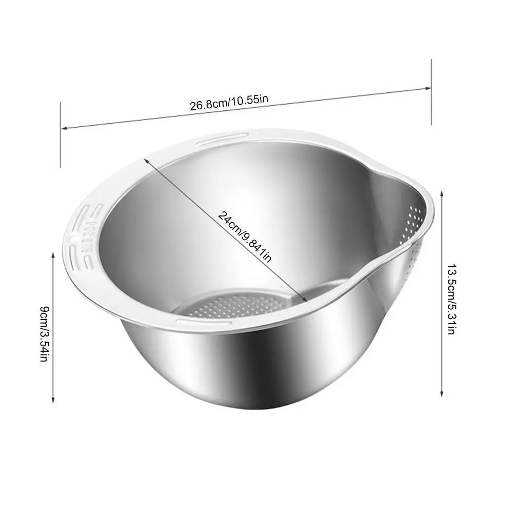 Rice Washer Strainer Bowl Stainless Steel Rice Washing Bowl Inclined Bottom Design High Capacity ...