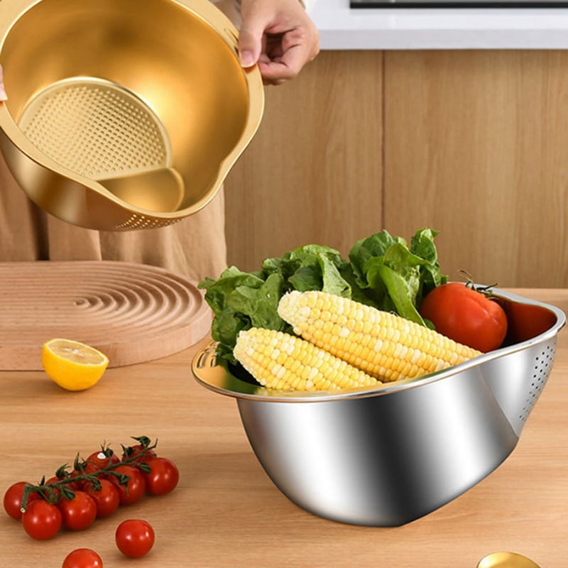 Rice Washer Strainer Bowl Stainless Steel Rice Washing Bowl Rice ...