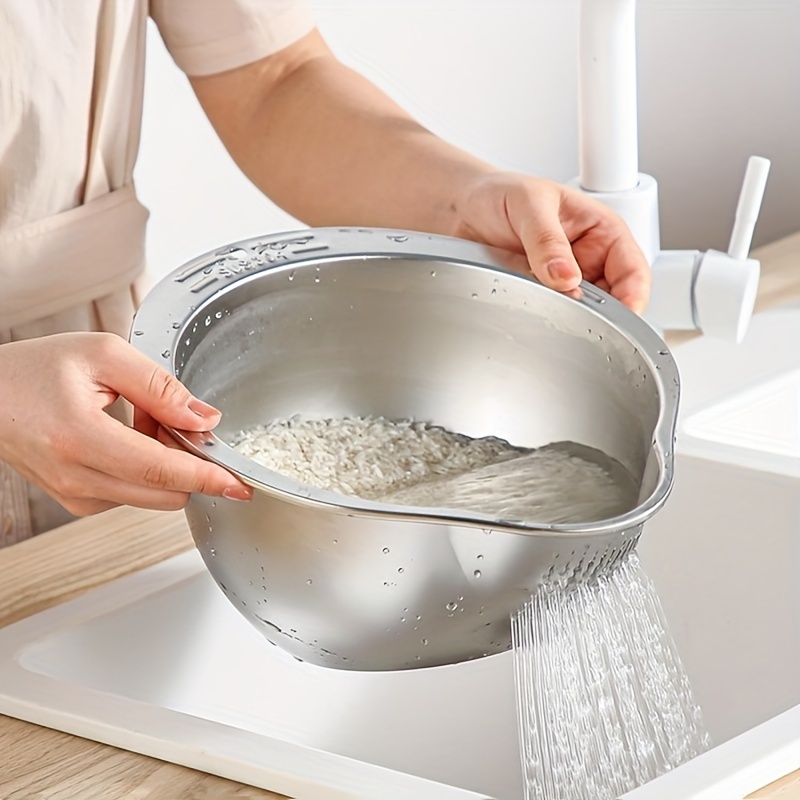 Rice Washer Strainer Bowl Stainless SteelRice Washing Bowl Rice Sieve ...