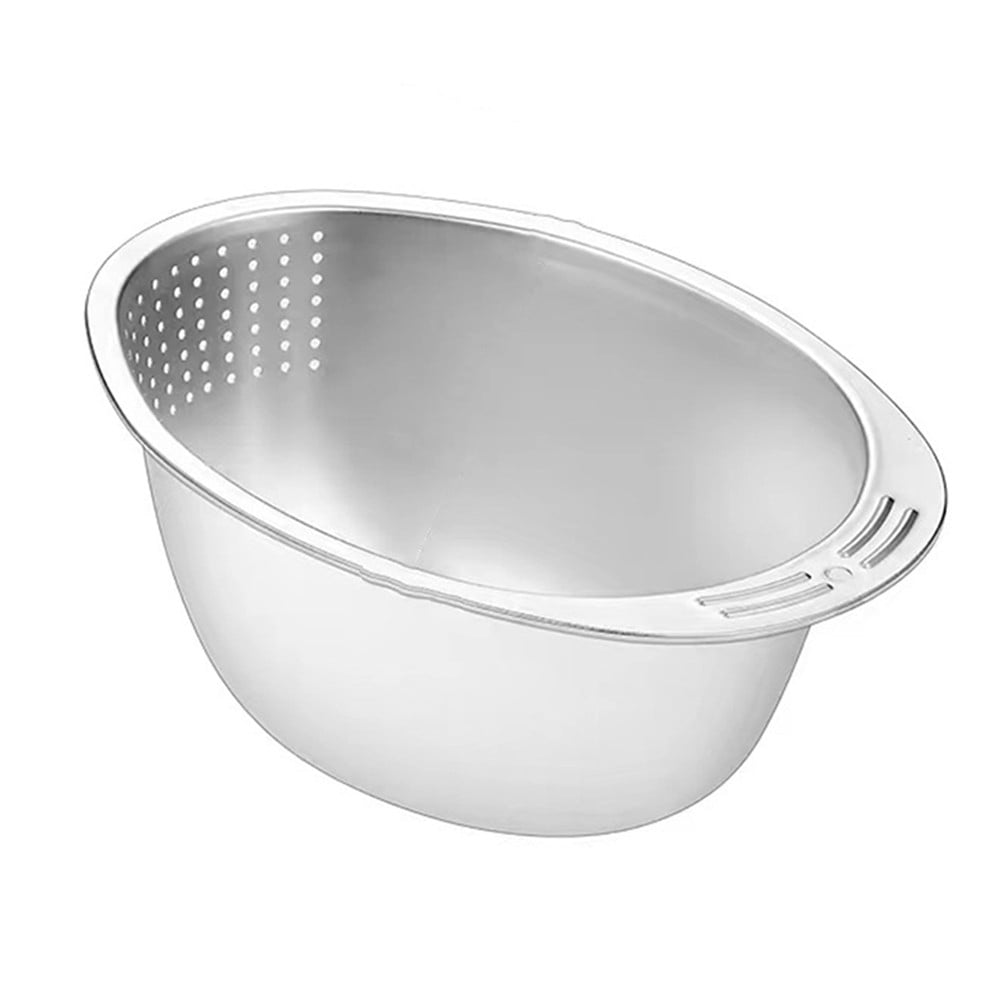 Rice Washing Bowl Stainless Steel Drainage Basket Slanted Bottom Basin ...