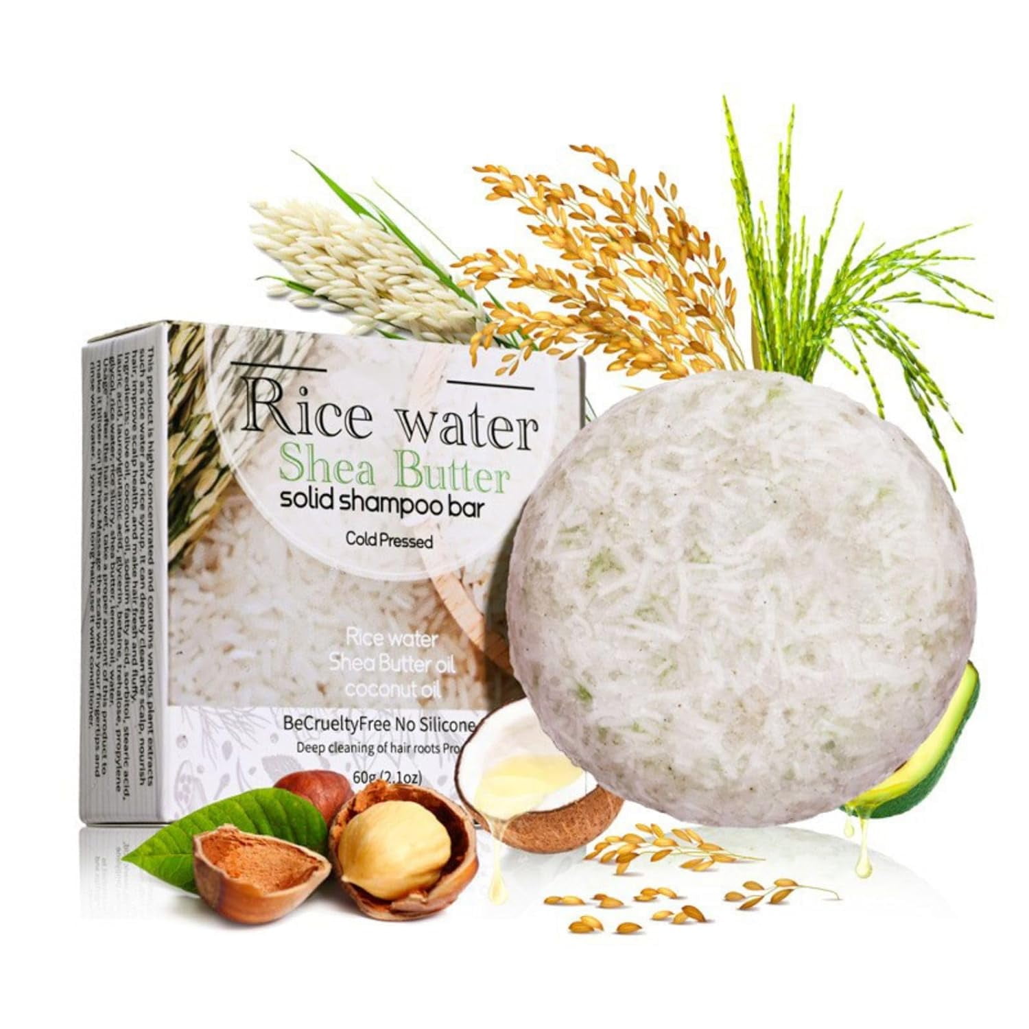 Rice Water Shampoo Bar, Deep Cleansing Solid Rice Water Shampoo Bar for ...