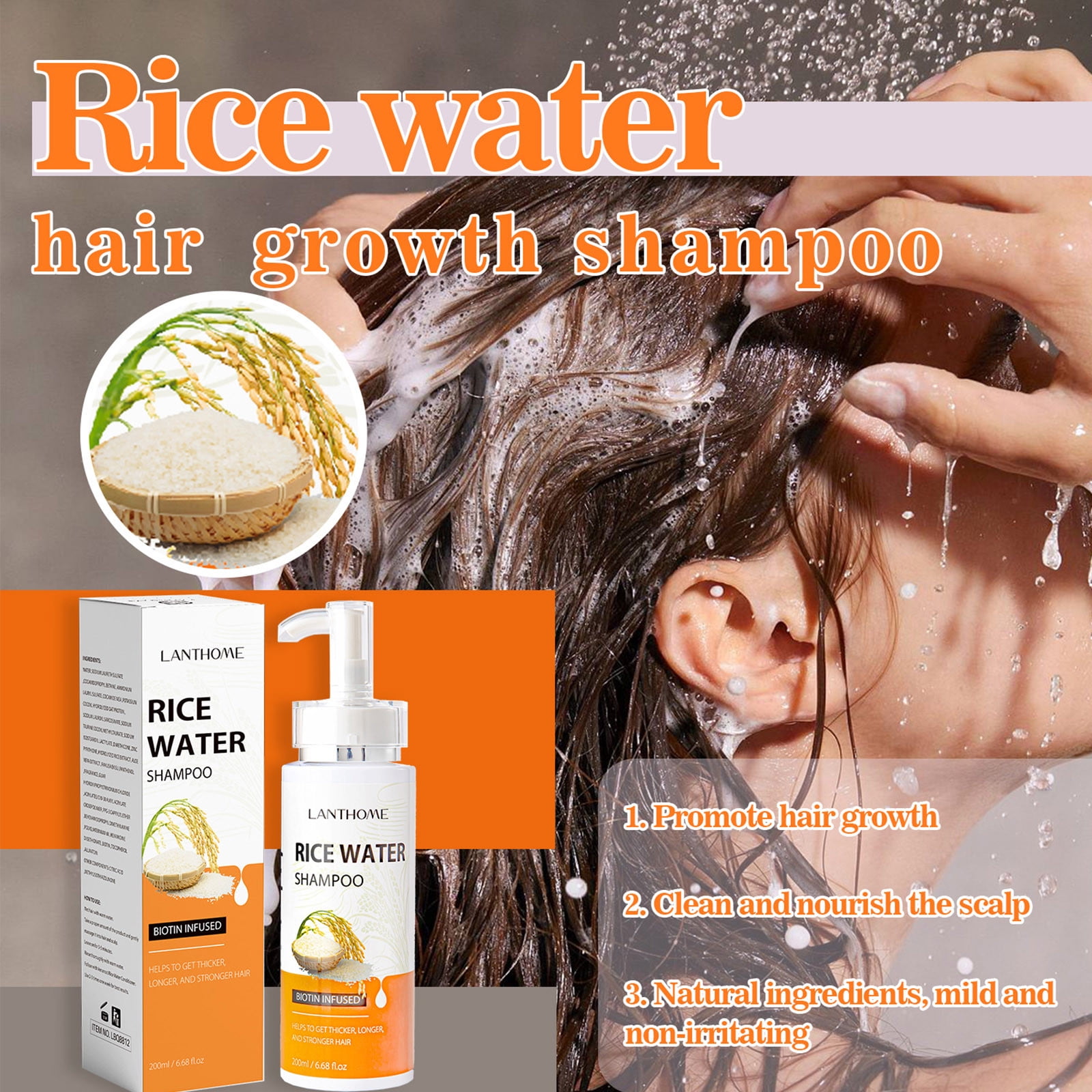 Rice Water Shampoo with Biotin and Castor Oil for All Hair Types ...