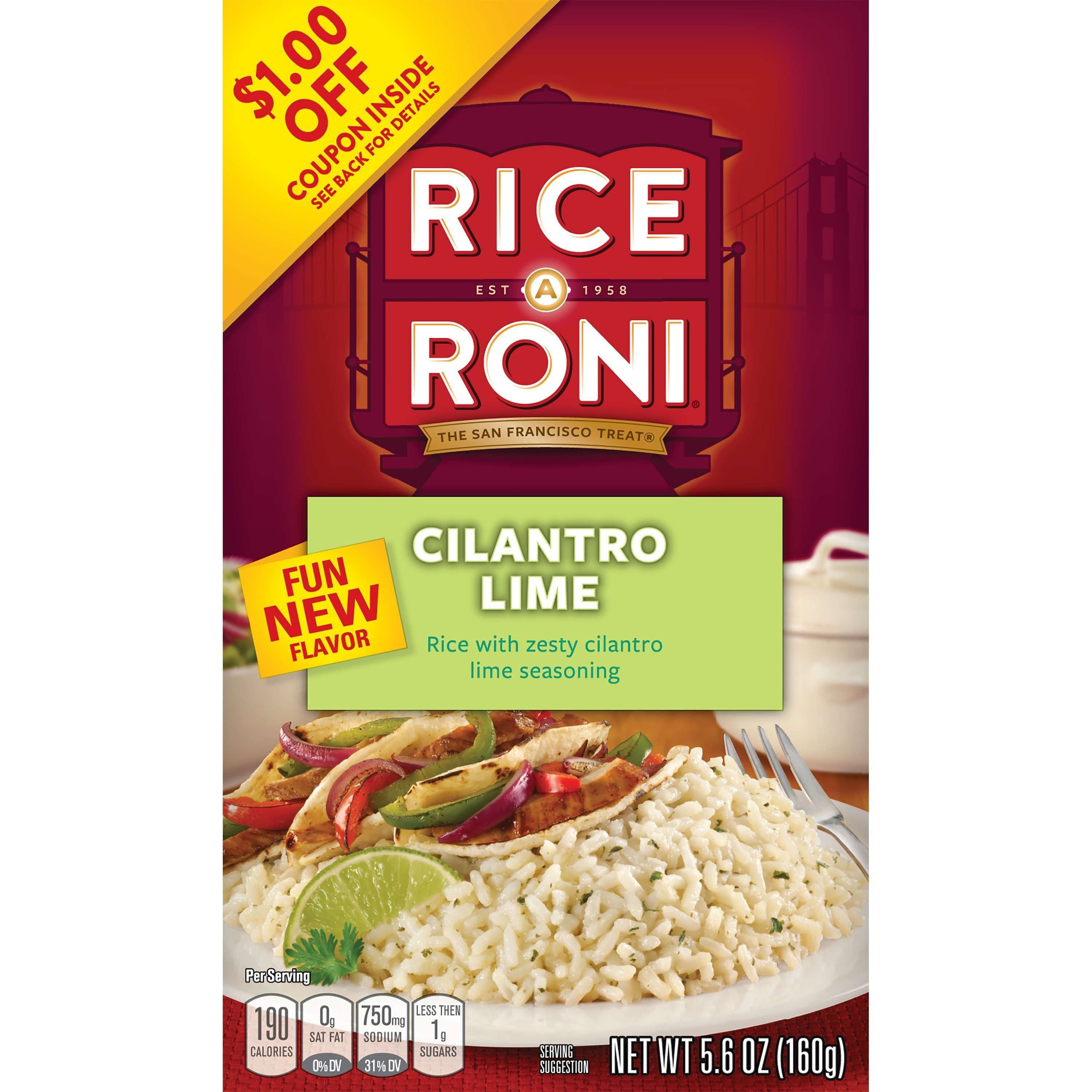Rice-a-Roni Cilantro Lime Rice Mix, Garlic Side Dishes, 5.6 oz Dinner ...