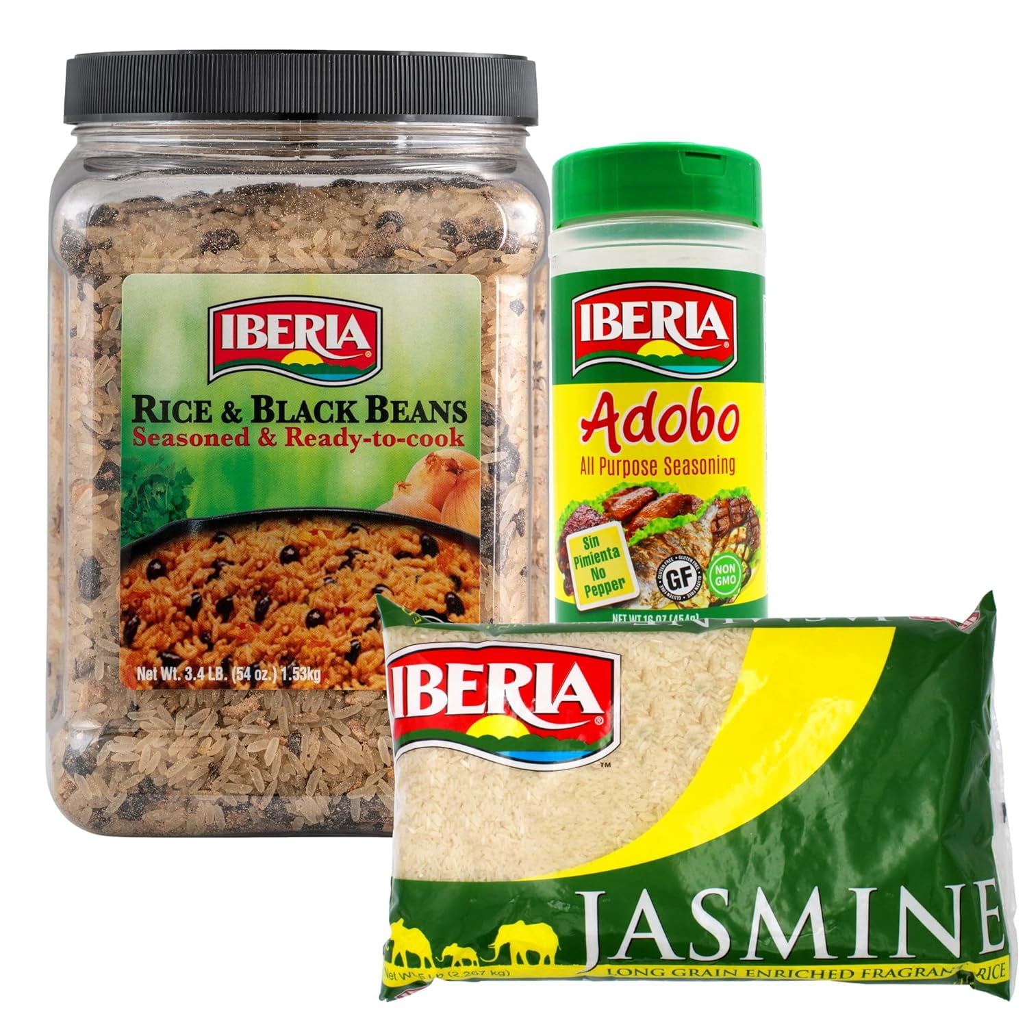 Rice and Black Beans Jar 3.4 lb. + Jasmine Rice, 5lb. + Adobo Without ...