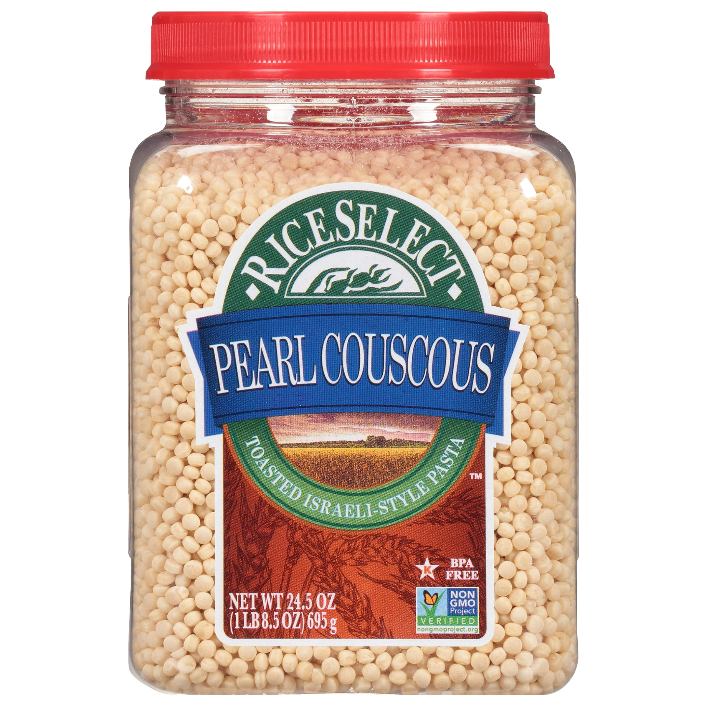 RiceSelect Pearl Couscous, FEV6 Israeli-Style Wheat Couscous Pasta, Non-GMO, 24.5-Ounce Jar ...